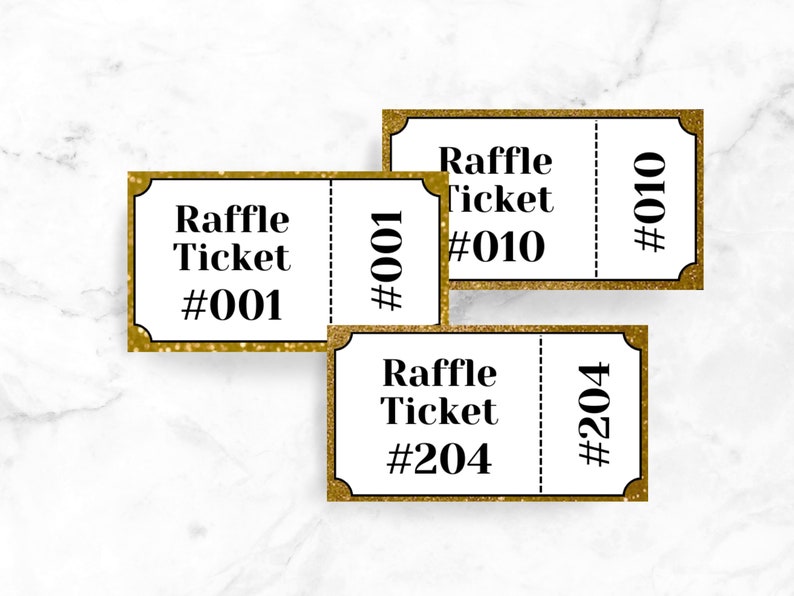 Gold Numbered Raffle Tickets Printable Enter to Win Gala Fundraiser ...