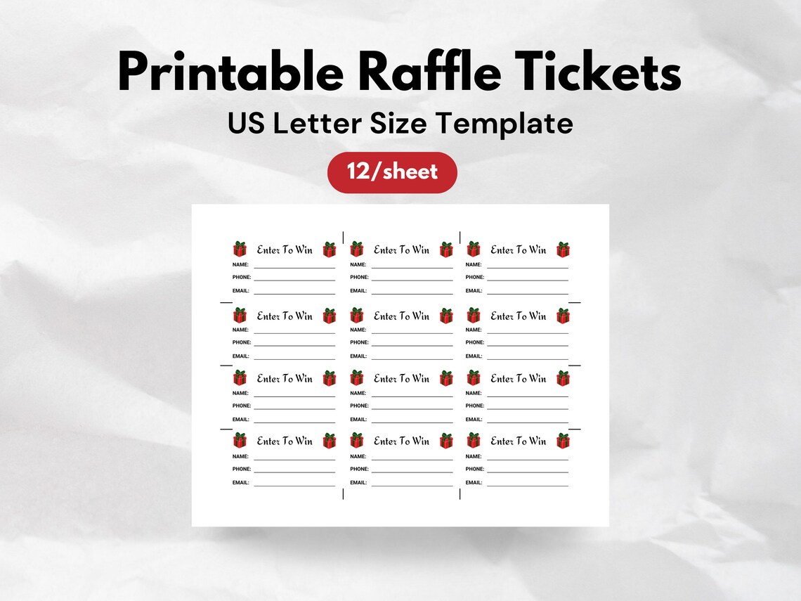Christmas Present Printable Raffle Ticket Template Wrapped Gift Enter ...