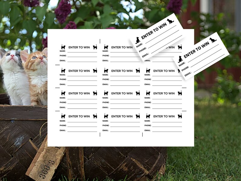 Printable Cat Raffle Ticket Template Cute Kitten Enter to Win Draw ...