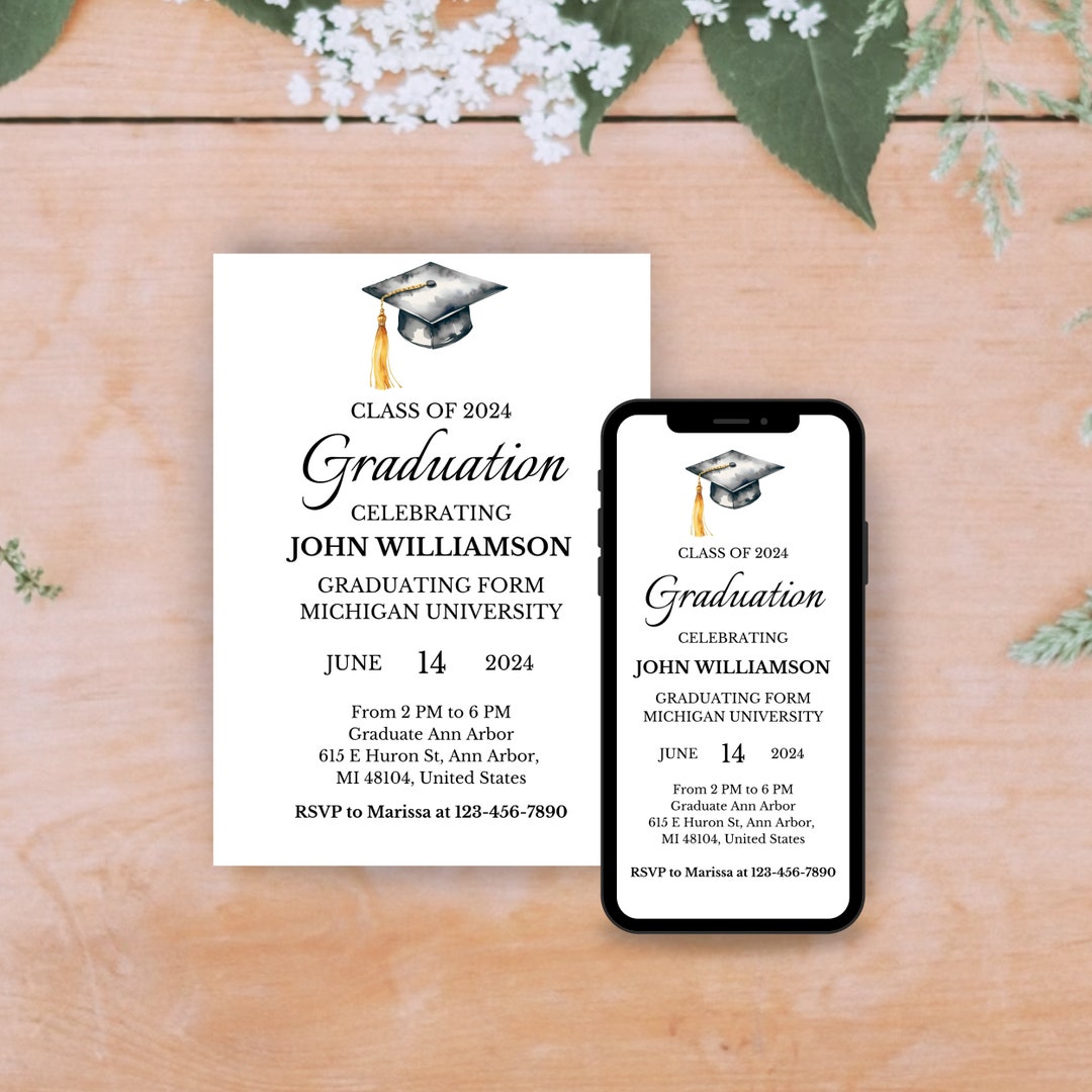 Graduation Invitation Editable Template for Canva Customizable Minimal ...