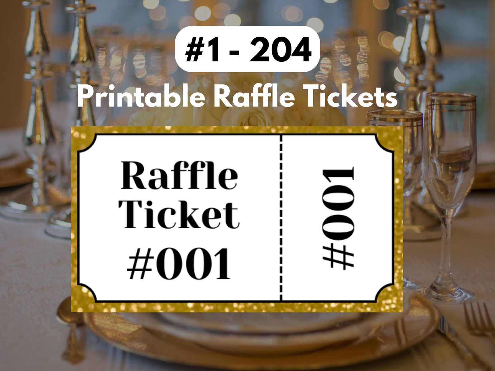 Gold Numbered Raffle Tickets Printable Enter to Win Gala Fundraiser ...