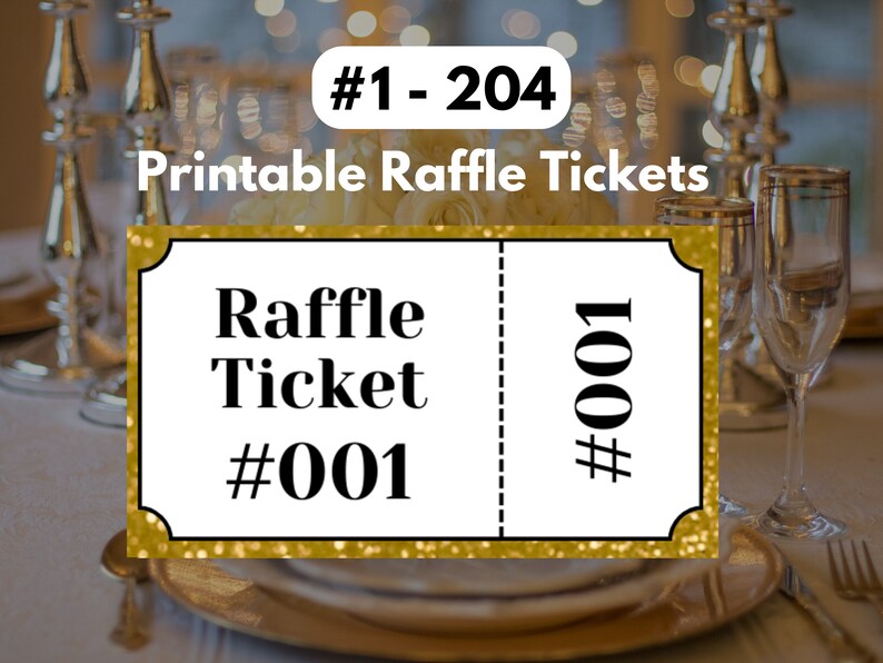 Gold Numbered Raffle Tickets Printable Enter to Win Gala Fundraiser ...