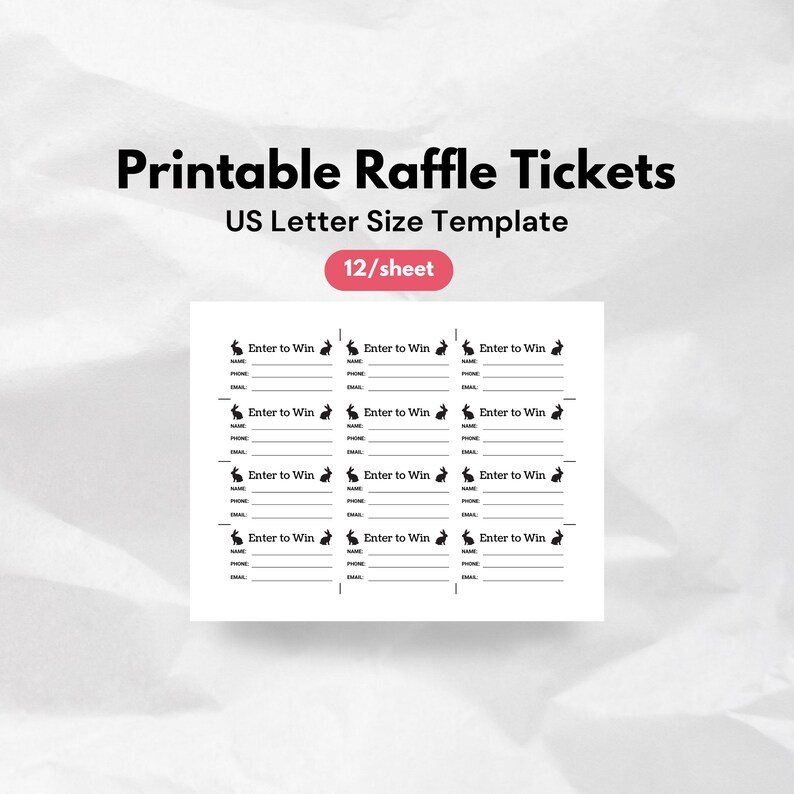 Rabbit Printable Raffle Ticket Template Easter Enter to Win Draw ...