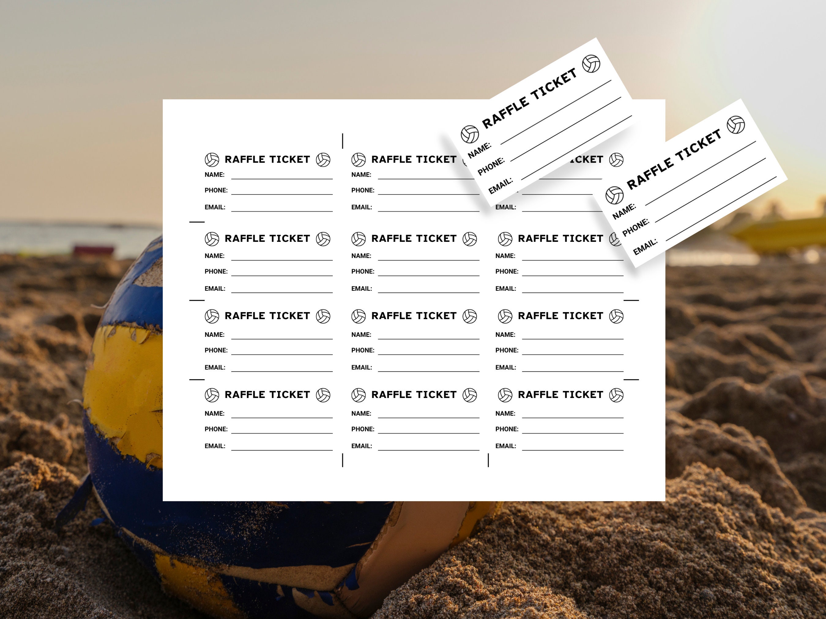 Volleyball Printable Raffle Ticket Template Team Event Enter to Win ...