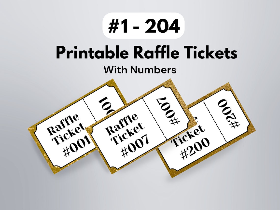 Gold Numbered Raffle Tickets Printable Enter to Win Gala Fundraiser ...