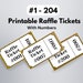 Gold Numbered Raffle Tickets Printable Enter to Win Gala Fundraiser Ticket With Numbers 1 to 204 ...