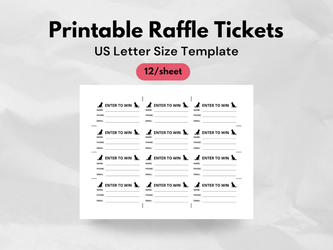 Printable Dog Raffle Ticket Template Puppy Enter to Win Draw Tickets ...