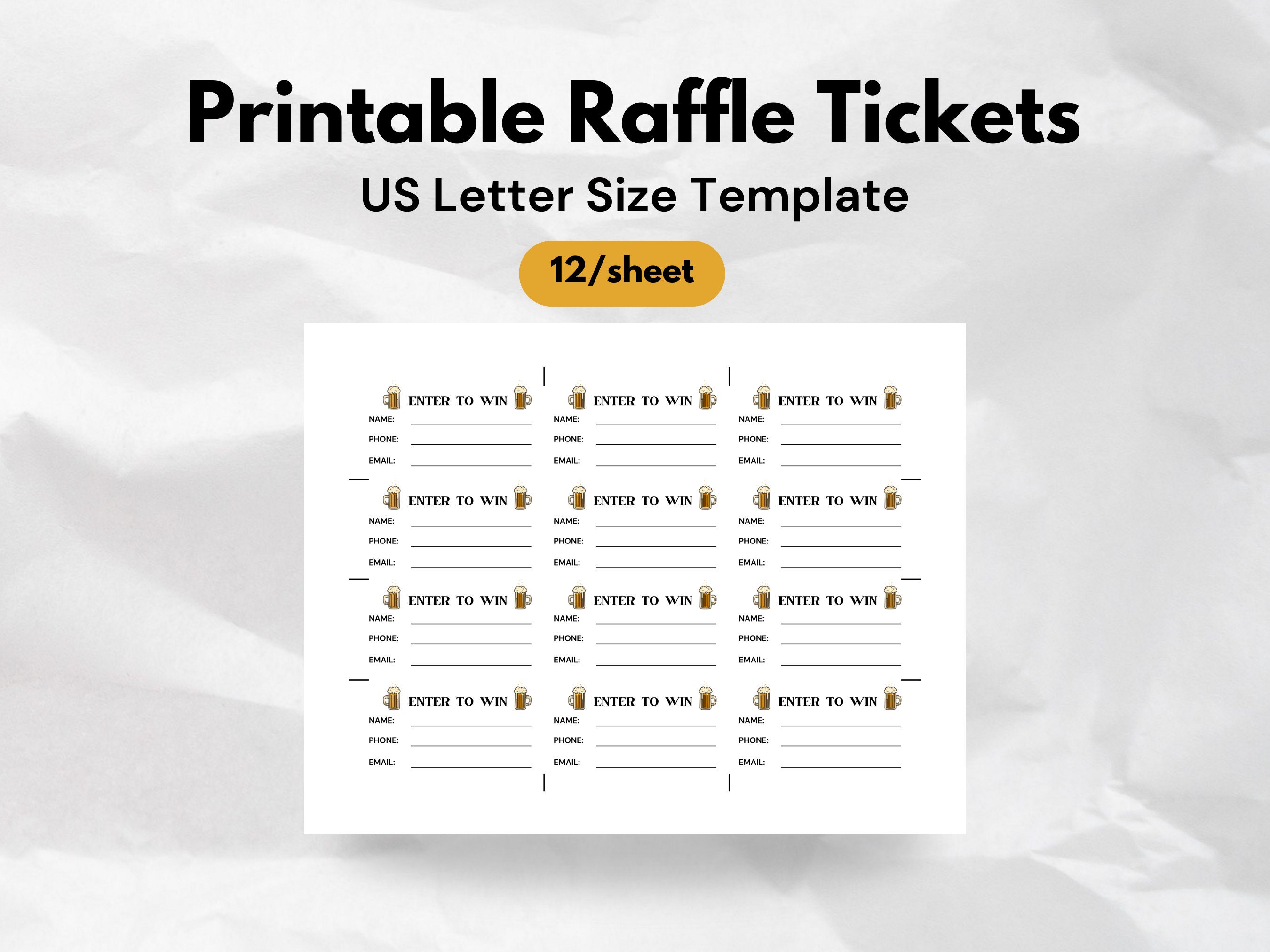 Beer Stein Printable Raffle Ticket Template Enter to Win Booze Draw ...
