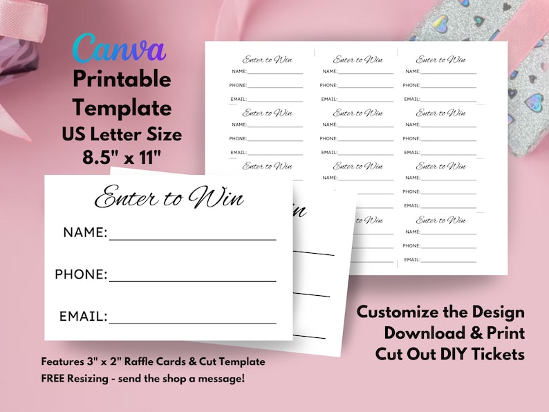 Printable Raffle Ticket Template for Canva Editable Design Custom Draw ...