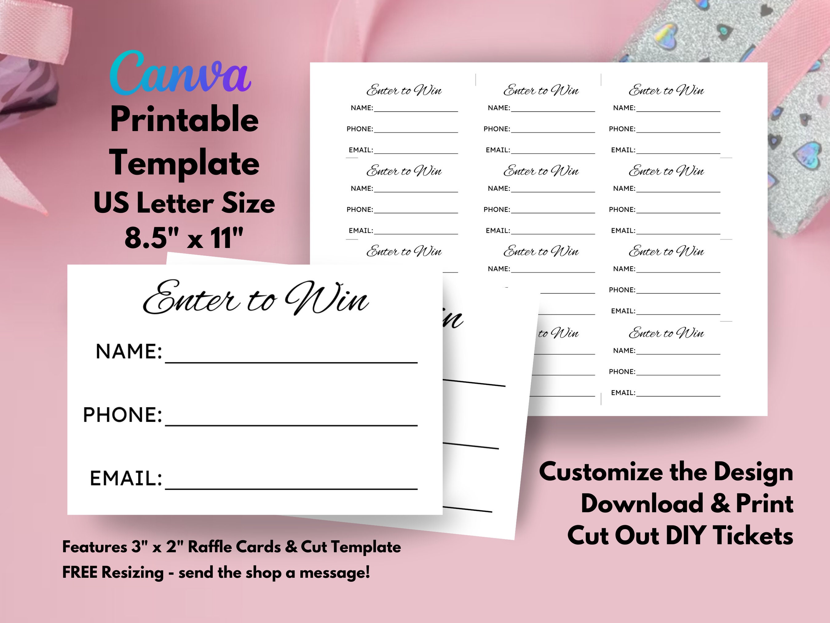 Modern Printable Raffle Ticket Template for Canva Editable Custom Draw ...