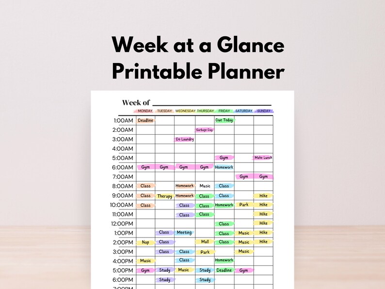 24 Hour Time Block Planner Printable PDF Instant Download Hour by Hour ...