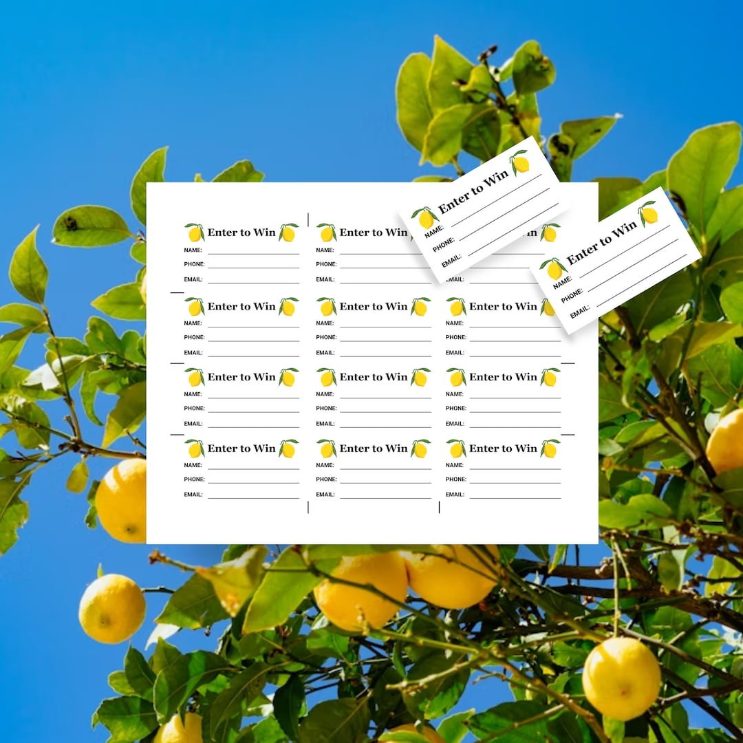 Lemon Printable Raffle Ticket Template Cute Citrus Summer Raffle Enter ...