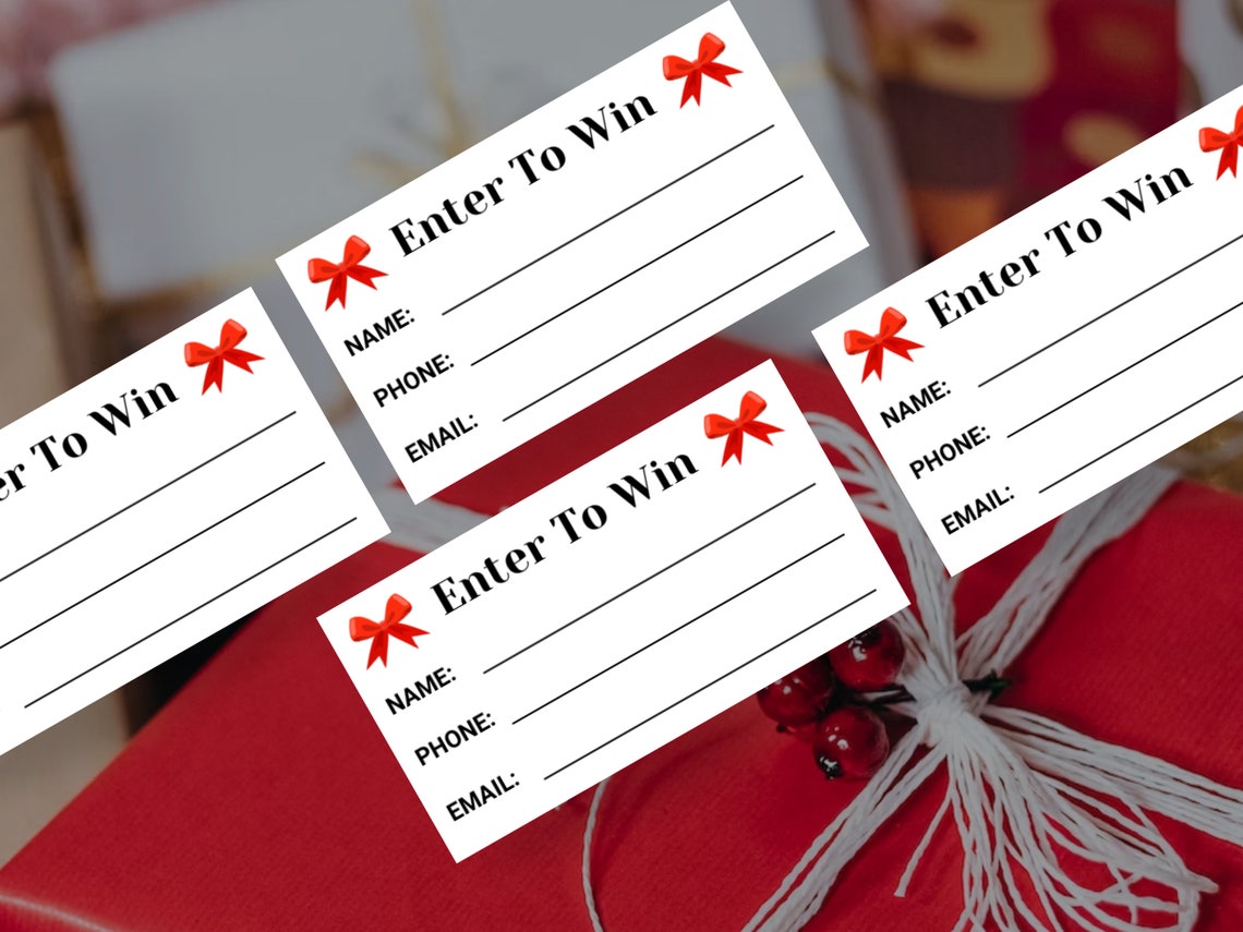 Red Ribbon Printable Raffle Ticket Template Christmas Present Enter to ...