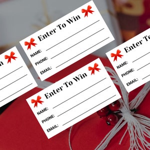 Red Ribbon Printable Raffle Ticket Template Christmas Present Enter to ...