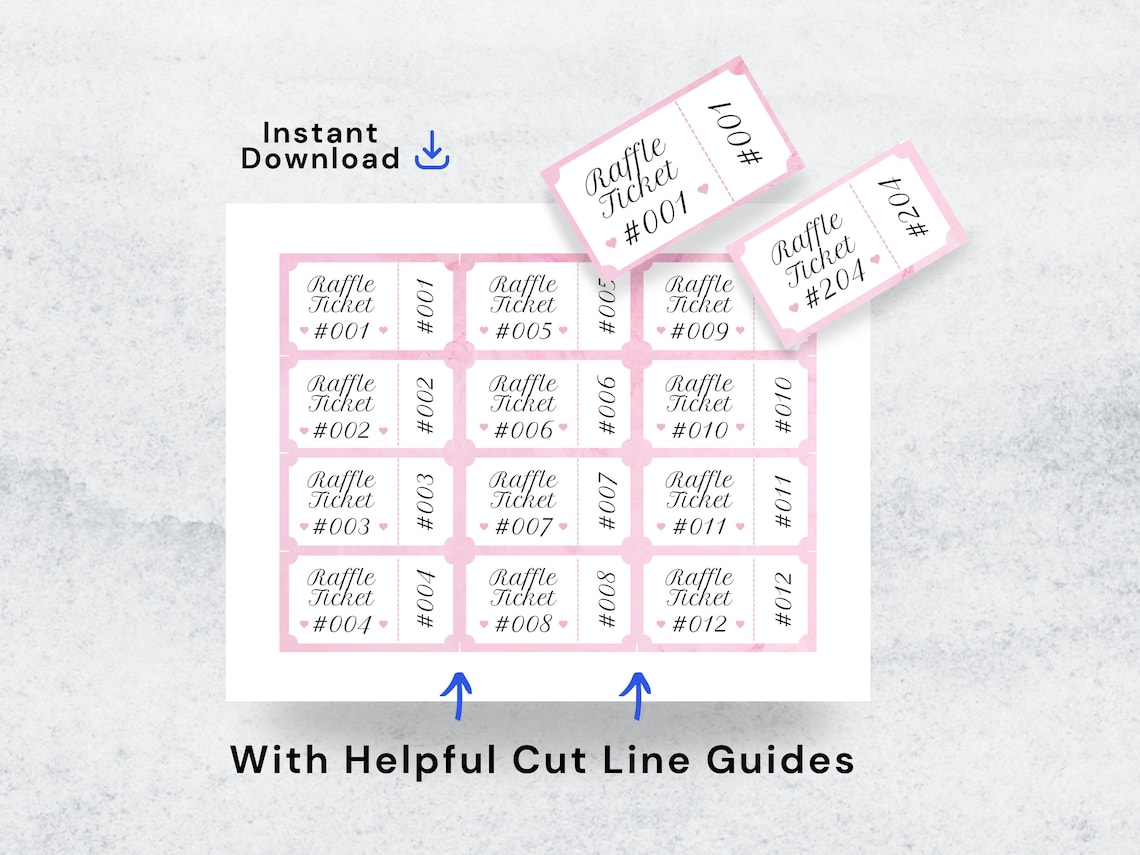 Pink Wedding Printable Numbered Raffle Tickets Door Prize Draw Entry ...