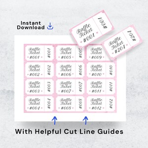 Pink Wedding Printable Numbered Raffle Tickets Door Prize Draw Entry ...