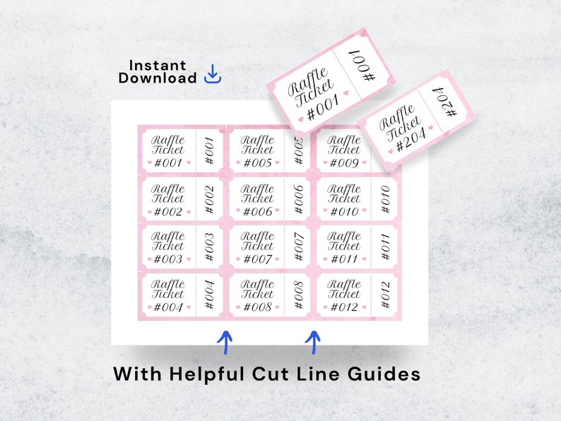 Pink Wedding Printable Numbered Raffle Tickets Door Prize Draw Entry ...