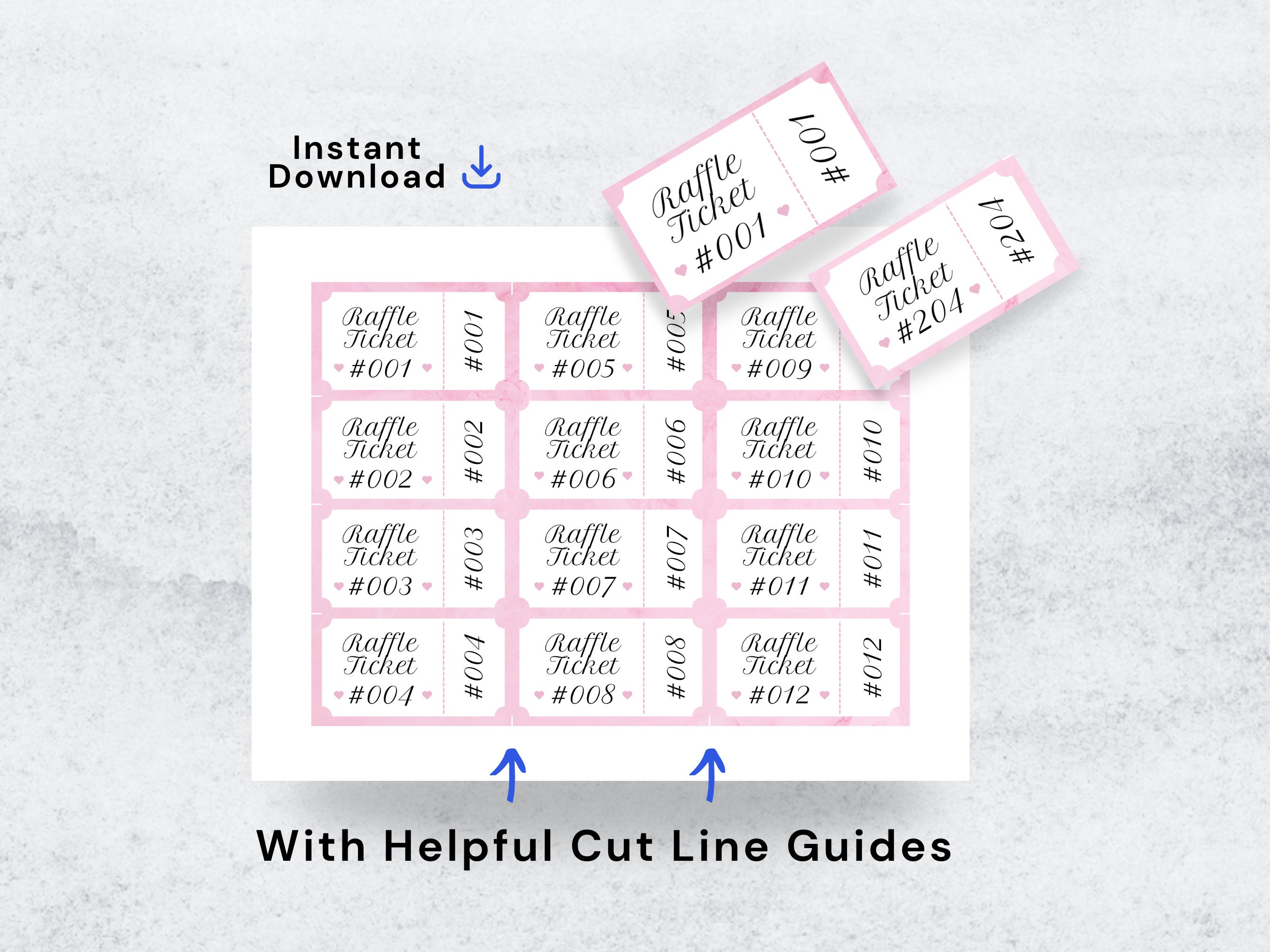 Pink Wedding Printable Numbered Raffle Tickets Door Prize Draw Entry ...