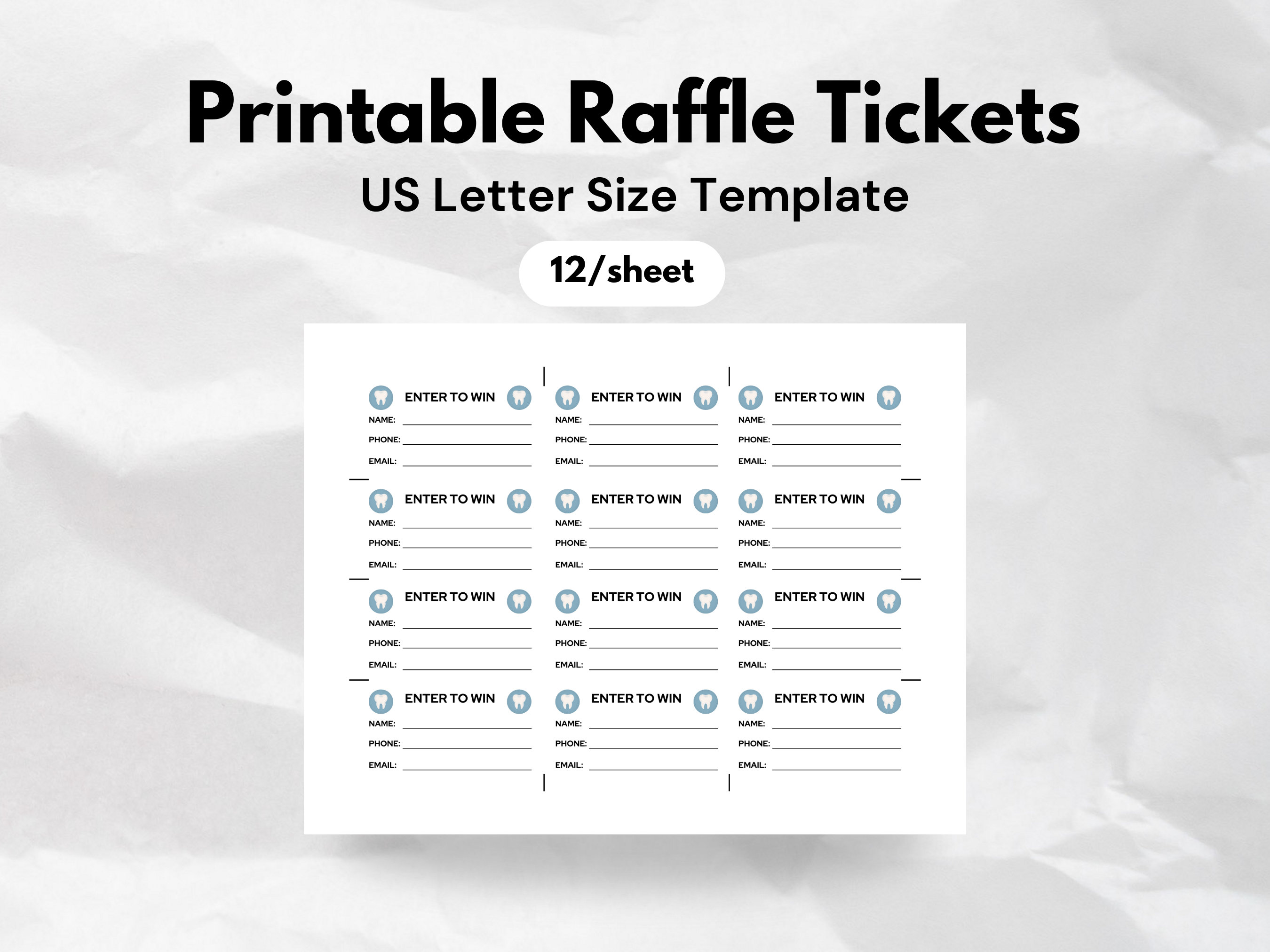 Tooth Printable Raffle Ticket Template Enter to Win Dentist Marketing ...