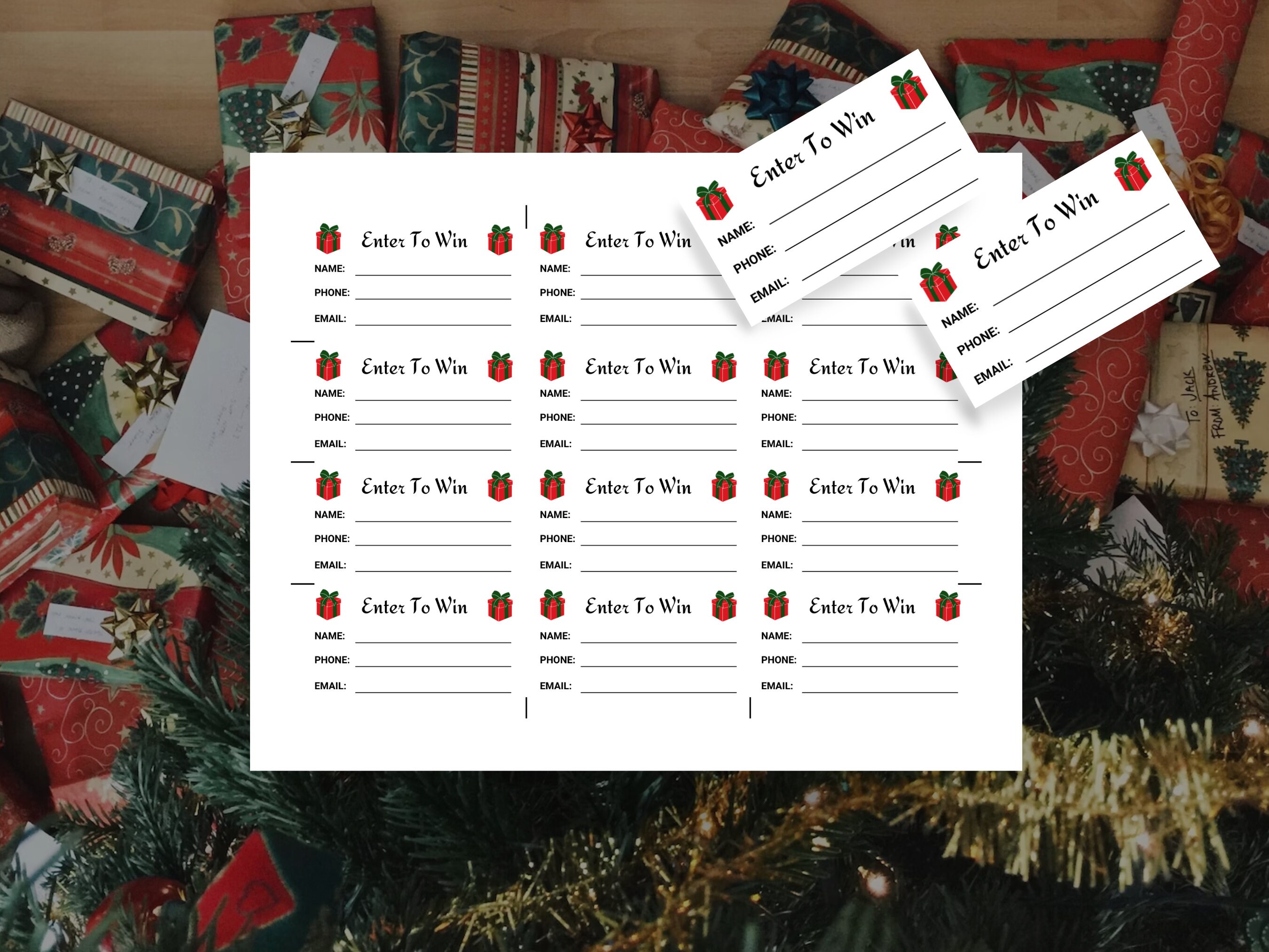 Christmas Present Printable Raffle Ticket Template Wrapped Gift Enter ...