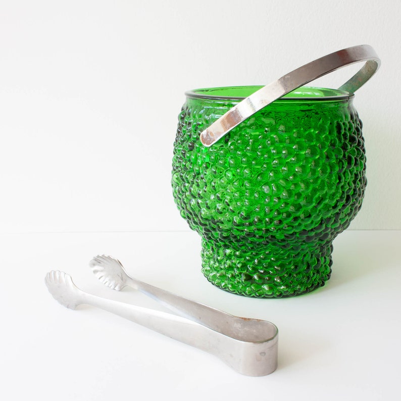 Vintage Green Set of 6 Cocktail Bubble Glasses, Ice Bucket and Ice ...