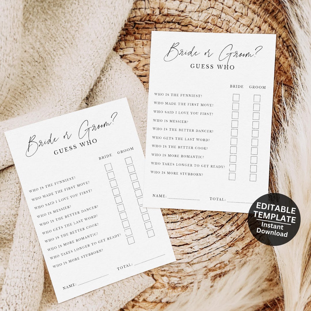 Printable Hen Do Activity Bride or Groom Game Printable Game Who Knows ...