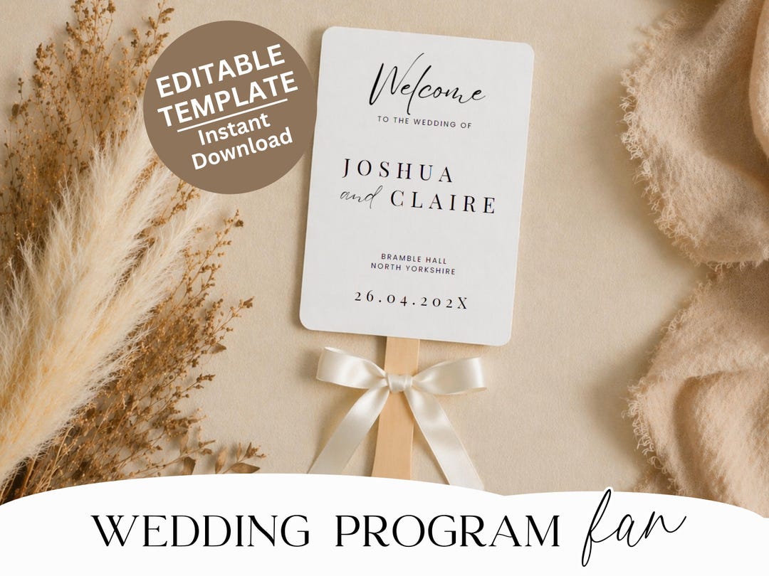 Wedding Program Fan Template Editable Canva Printable Wedding Program ...