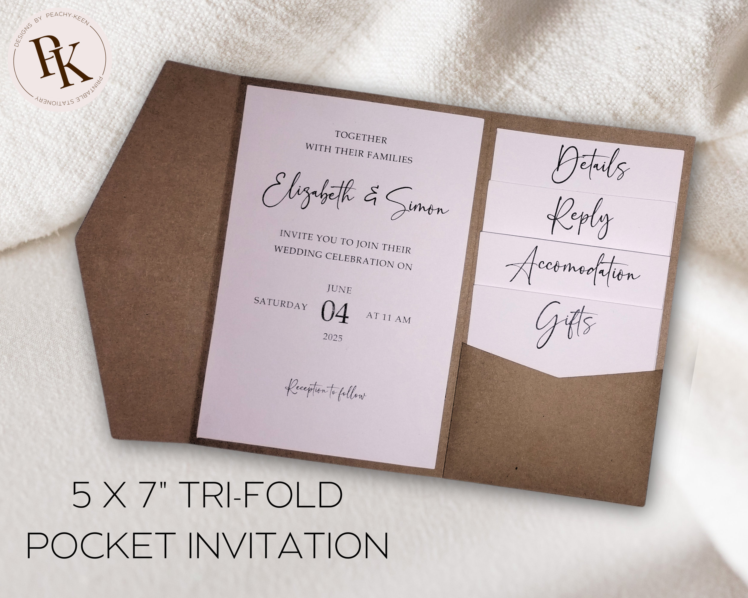 Pocketfold Wedding Invitation 5x7 Trifold Wedding Invitation DIY Pocket Template Wedding ...