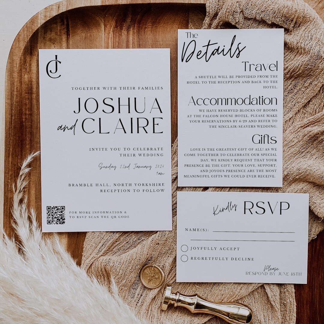 Minimalistic Wedding Invitation Template Minimalist Invite Suite ...