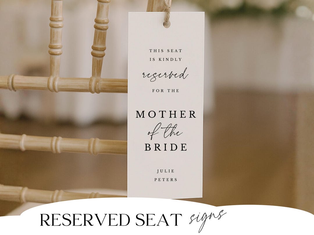 Personalised Reserved Seat Sign for Minimalist Wedding Elegant Chair ...