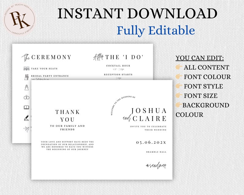 Printable Wedding Program Church Wedding Program Template - Etsy