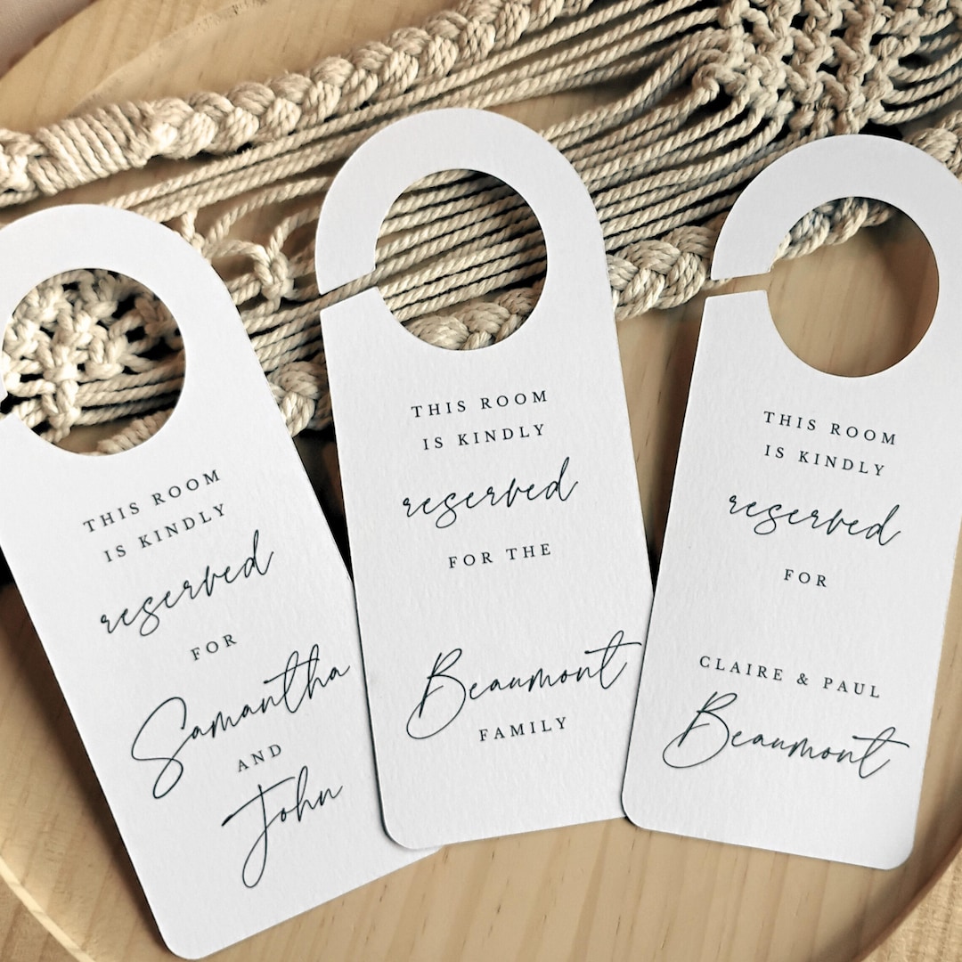 Personalised Reserved Room Door Hanger Tag for Wedding Minimalist Door ...
