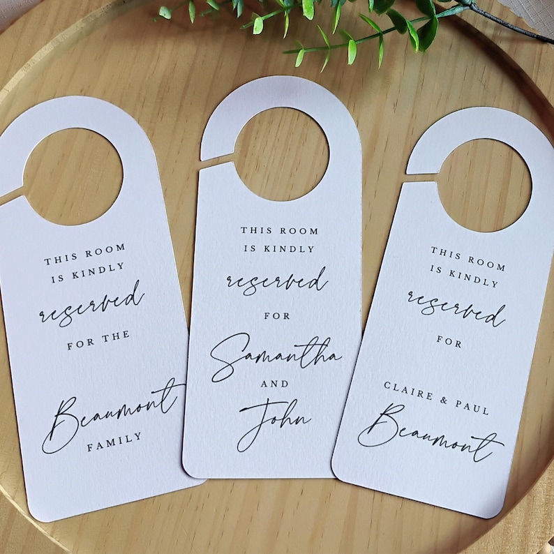 Personalised Reserved Room Door Hanger Tag for Minimalist Wedding ...