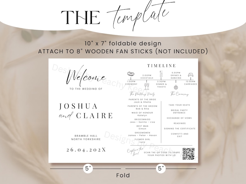 Wedding Program Fan Template Editable Canva Printable Wedding Program ...