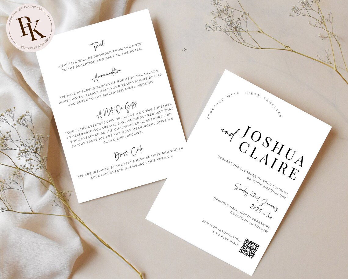 Wedding Invitation With QR Code Minimal Wedding Invitation Card ...