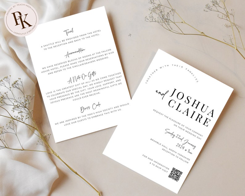 Wedding Invitation With QR Code Minimal Wedding Invitation Card ...