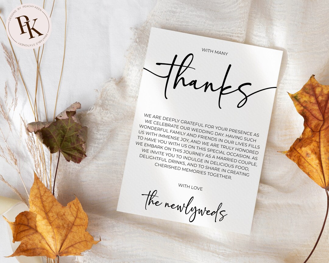 Printable Thank You Note Printable Thanks Card Place Setting for ...