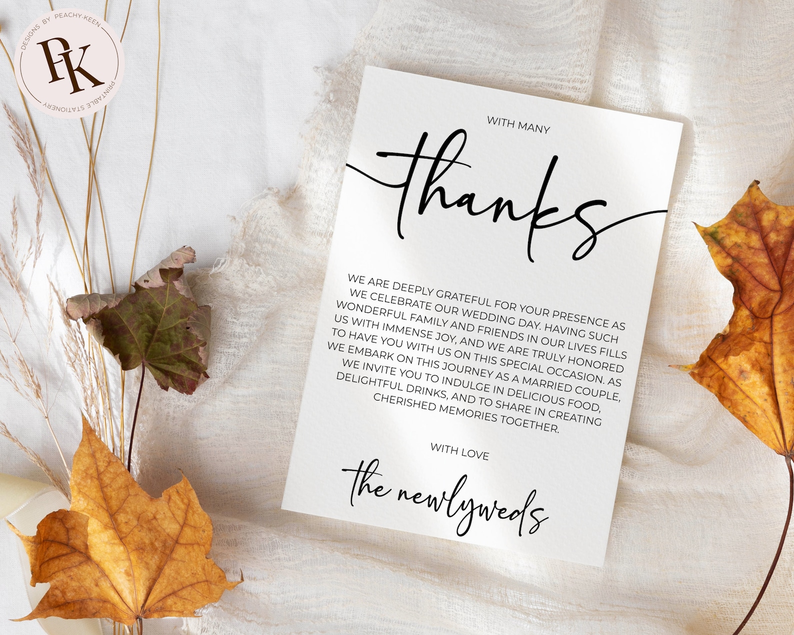 Printable Thank You Note Printable Thanks Card Place Setting for ...