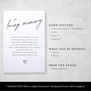 In Loving Memory Wedding Sign Printable Wedding Memorial Sign for ...