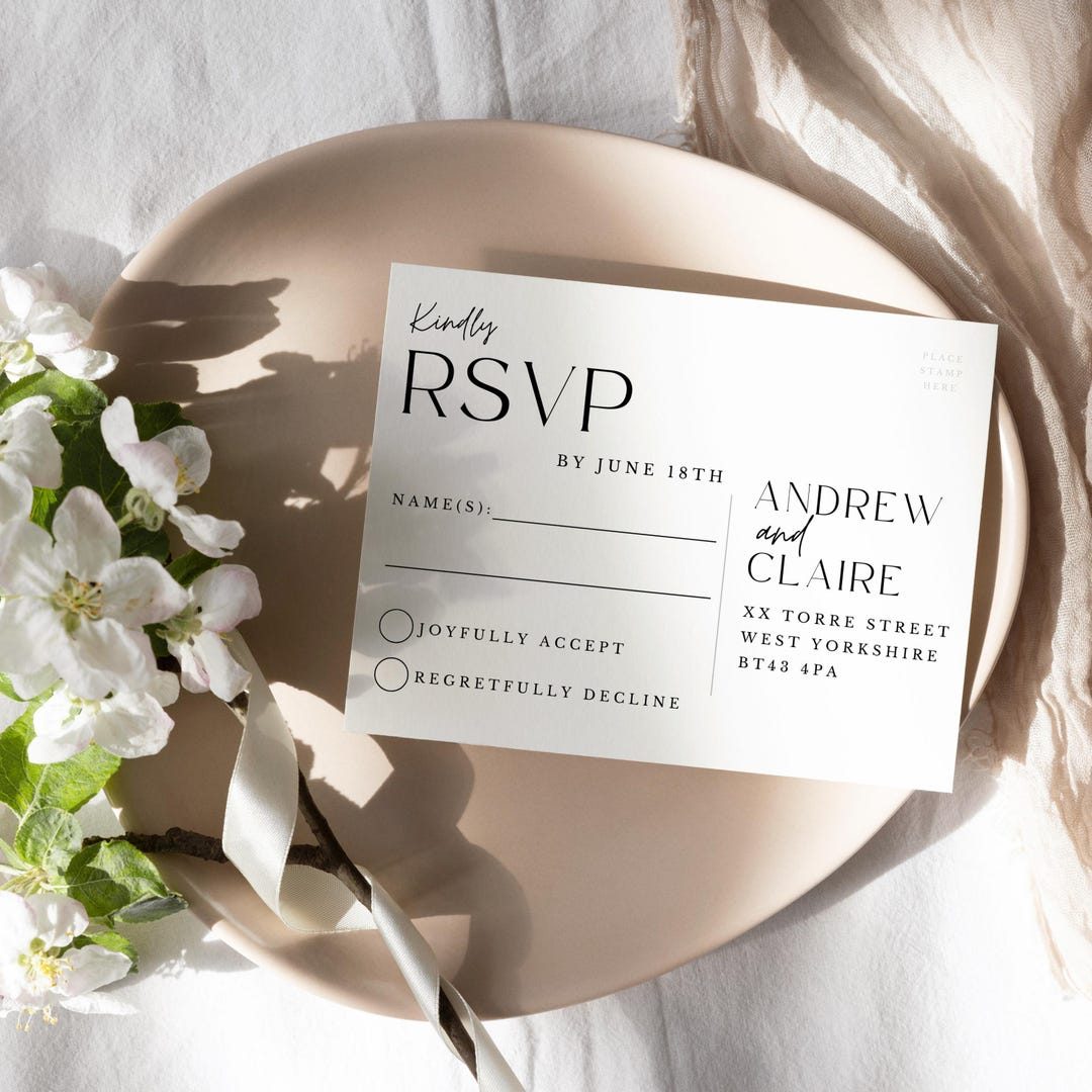 Wedding RSVP Postcard Wedding RSVP Printable for Minimalist Wedding ...