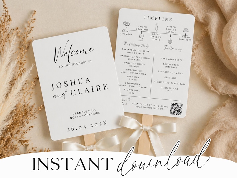 Wedding Program Fan Template Editable Canva Printable Wedding Program ...