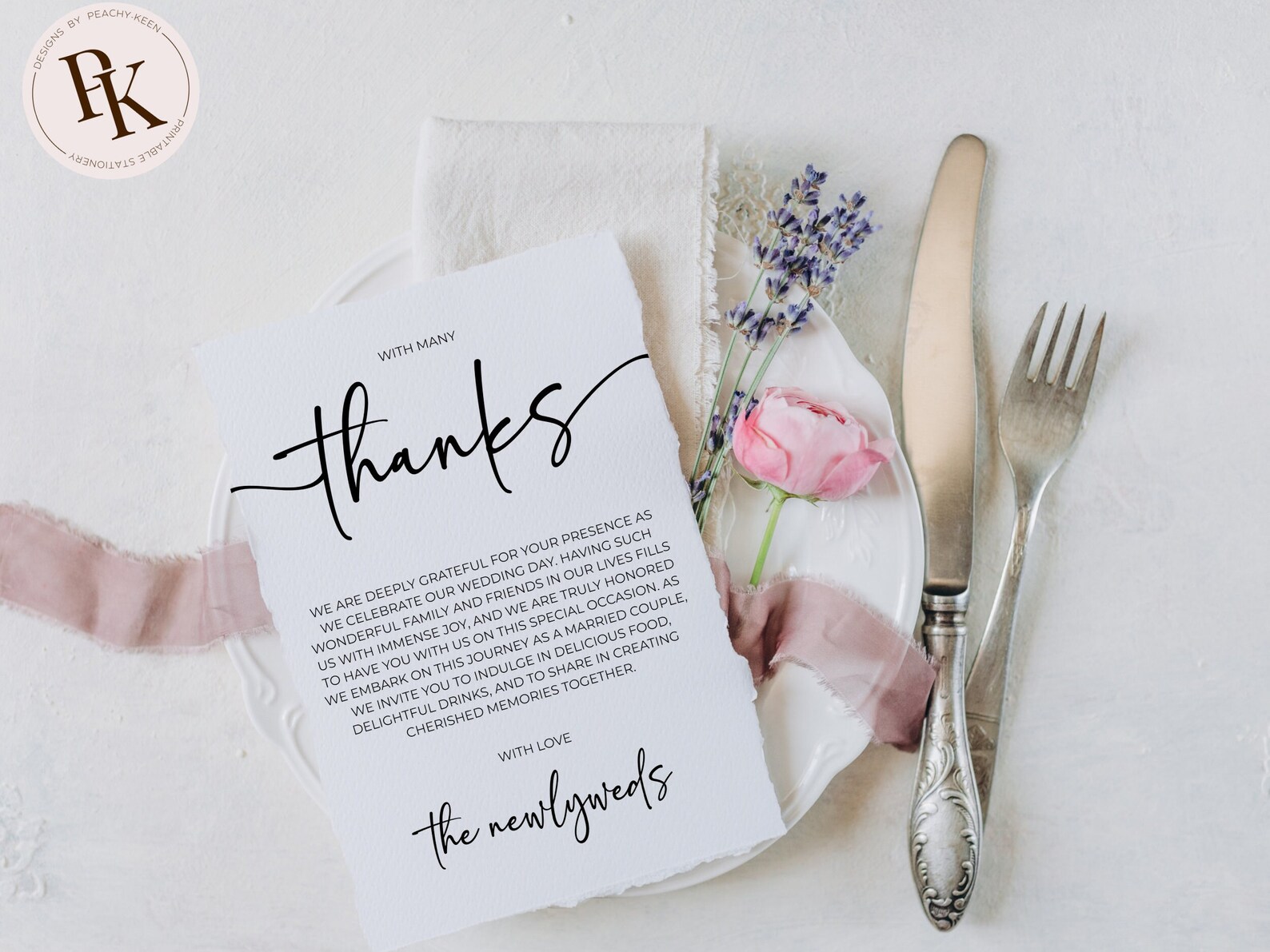 Printable Thank You Note Printable Thanks Card Place Setting for ...