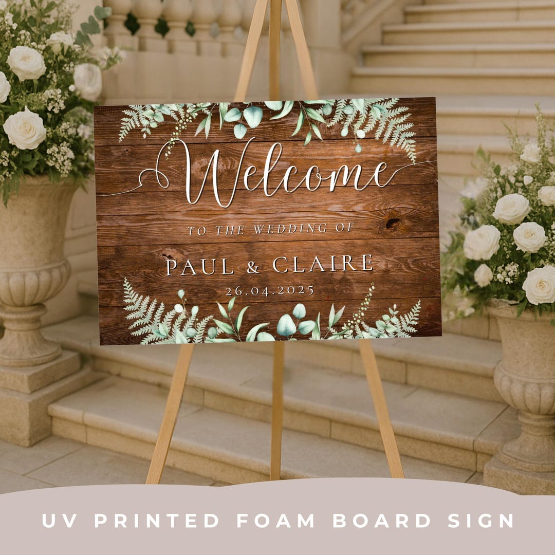 Personalised Welcome Sign Rustic Wood-effect Foam Board Custom Welcome ...