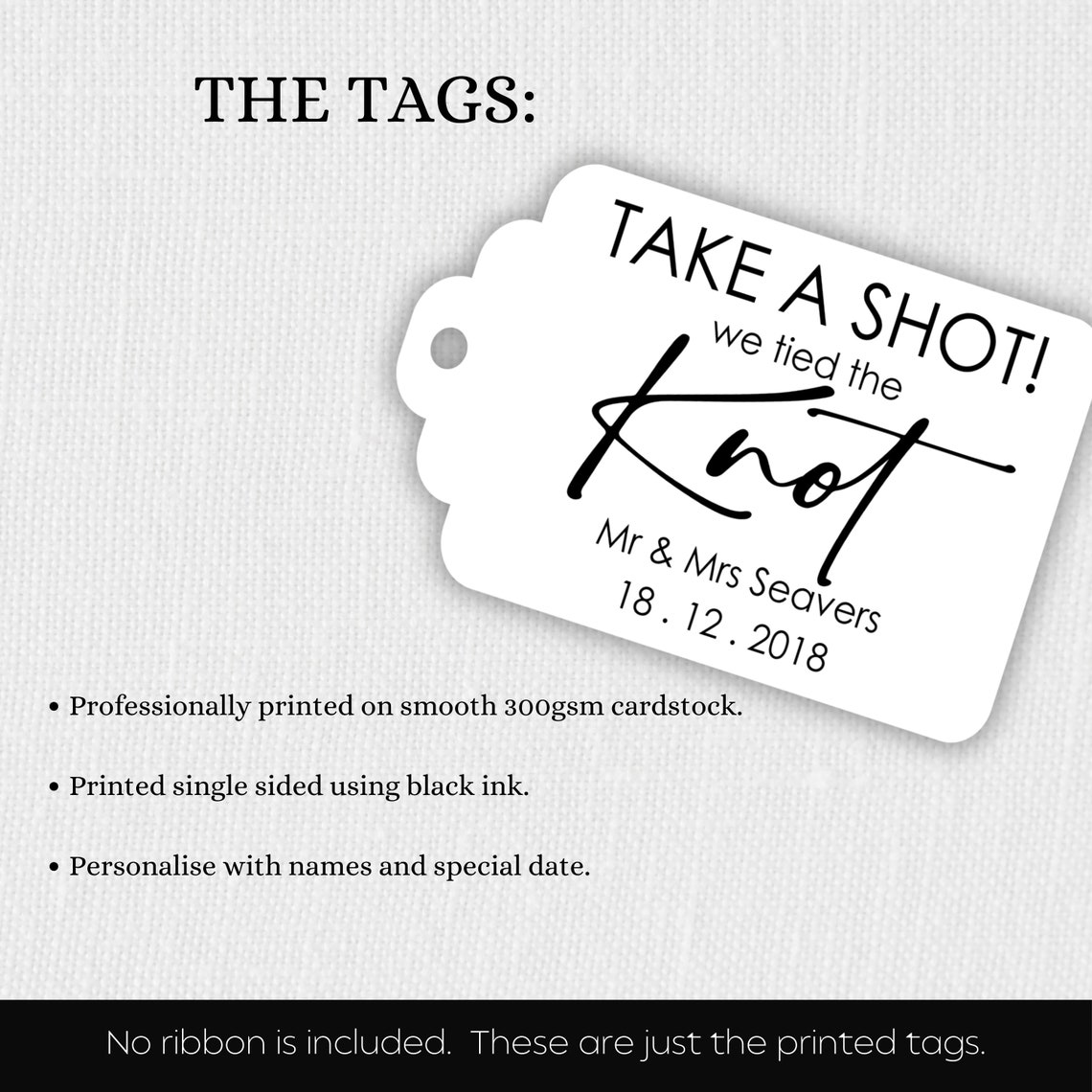 Take A Shot We Tied the Knot Wedding Favour Bottle Tag We Tied the Knot ...