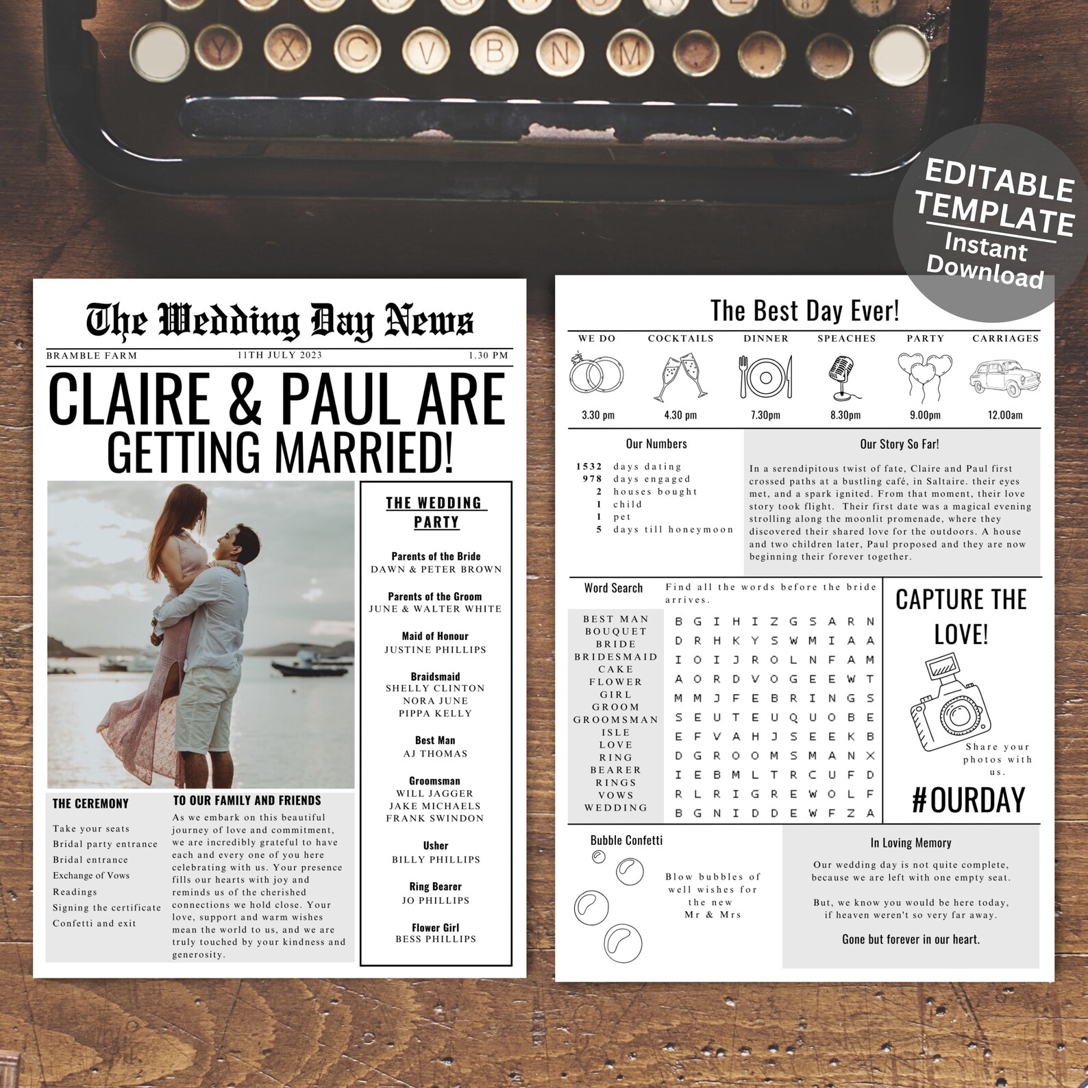 Wedding Day Newspaper Customisable Infographic Program Template ...