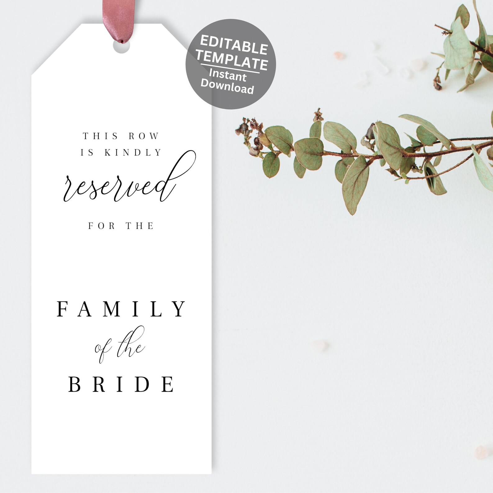 Reserved Row Tag for Church Wedding Minimalist Pew Sign Tag Template ...