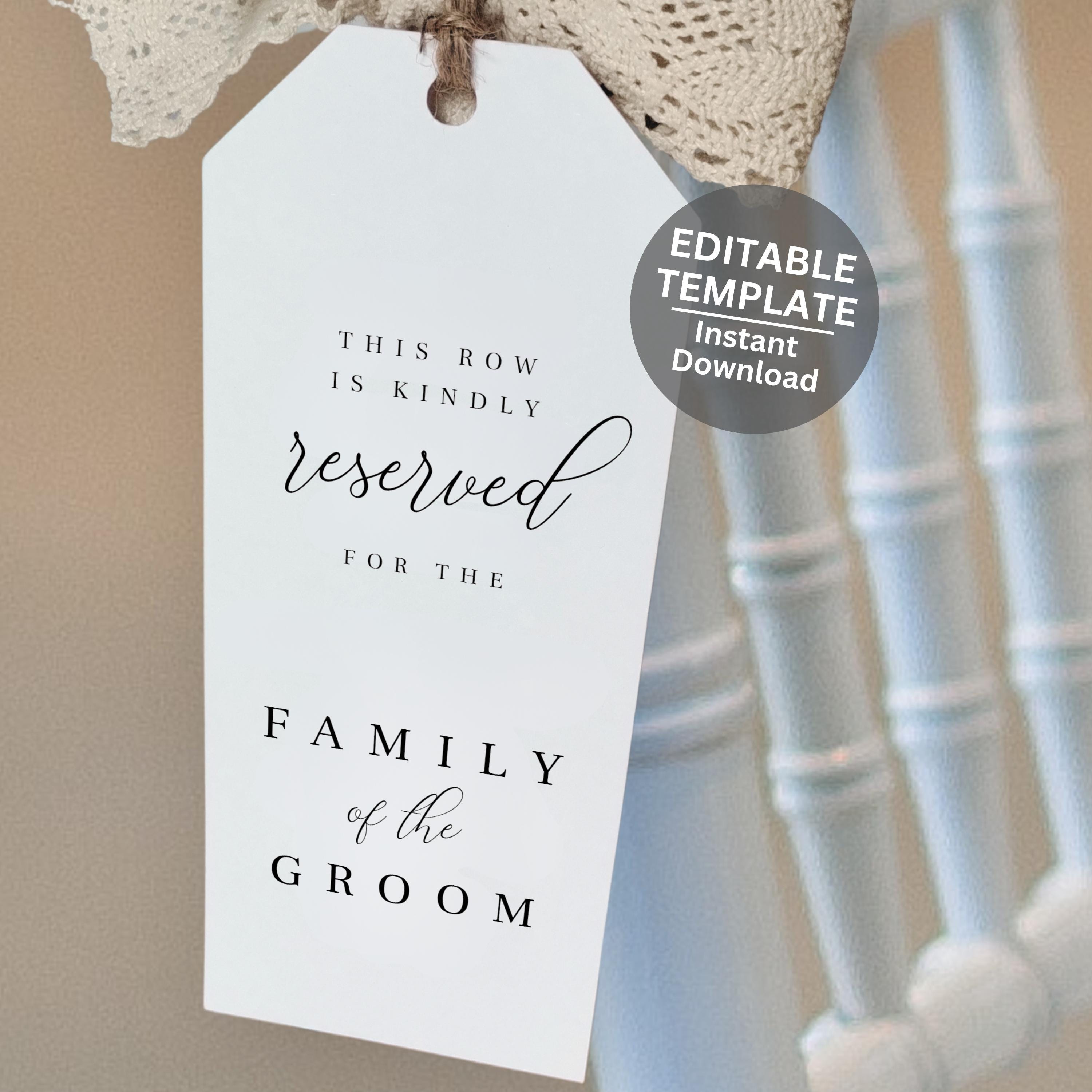 Reserved Row Tag for Church Wedding Minimalist Pew Sign Tag Template ...