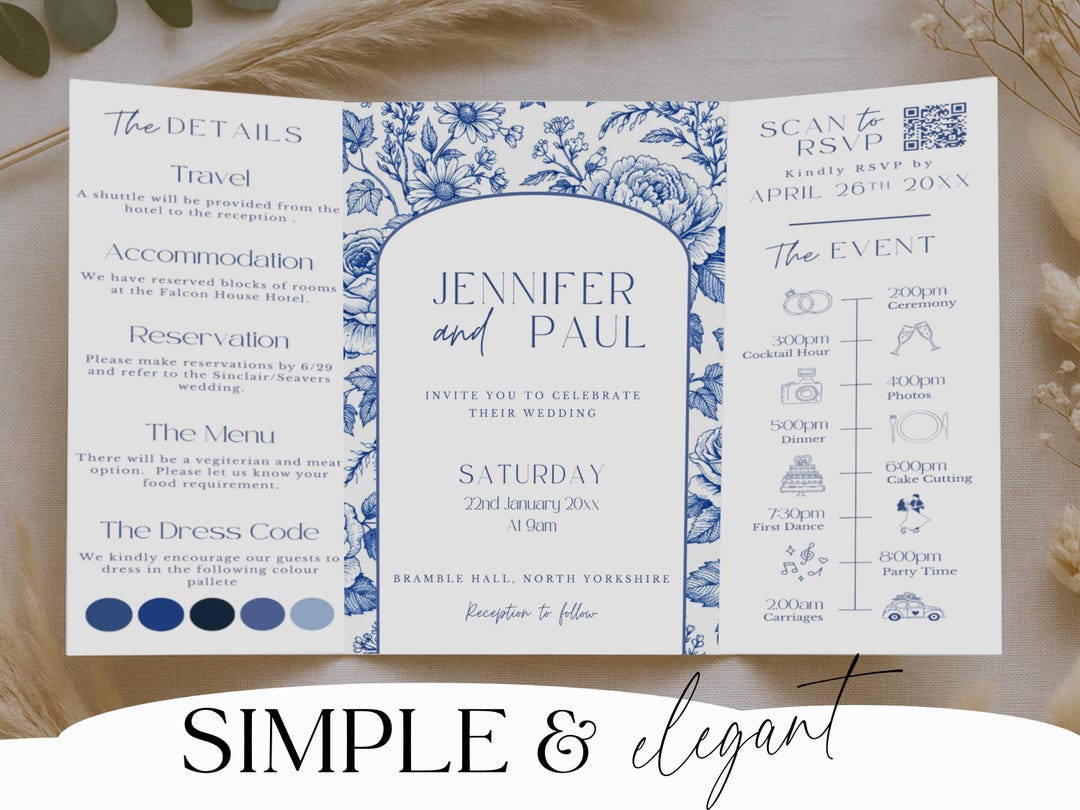All-in-one Wedding Invitation Template Folded Printable Wedding Invite ...