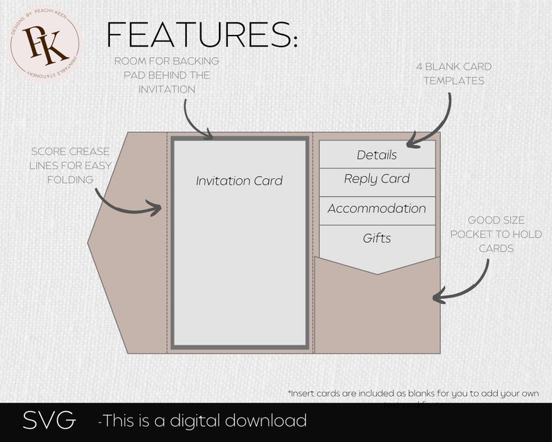 Trifold Wedding Invitation Template Sleeve SVG Pocketfold Cut File for ...