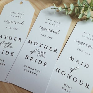 Personalised Reserved Seat Tag for Wedding Minimalist Chair Sign Custom ...